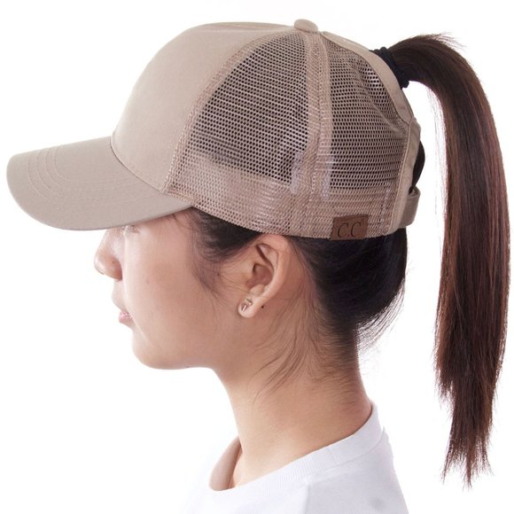 C.C | Accessories | Cc Solid Color Ponytail Bun Mesh Baseball Cap ...